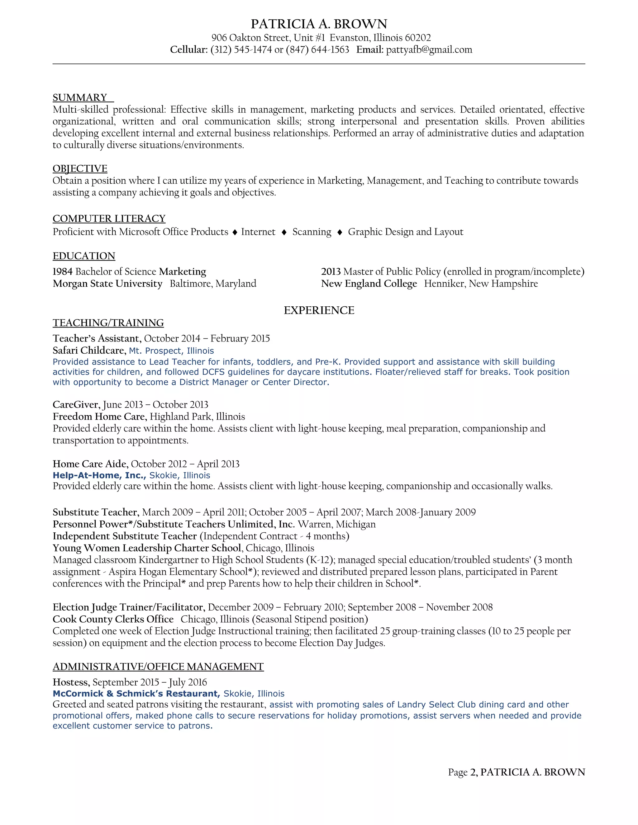 Resume' Patricia A. Brown | PDF