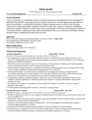 Resume Prahlad Rao 06042011 | PDF | Genetics | Science