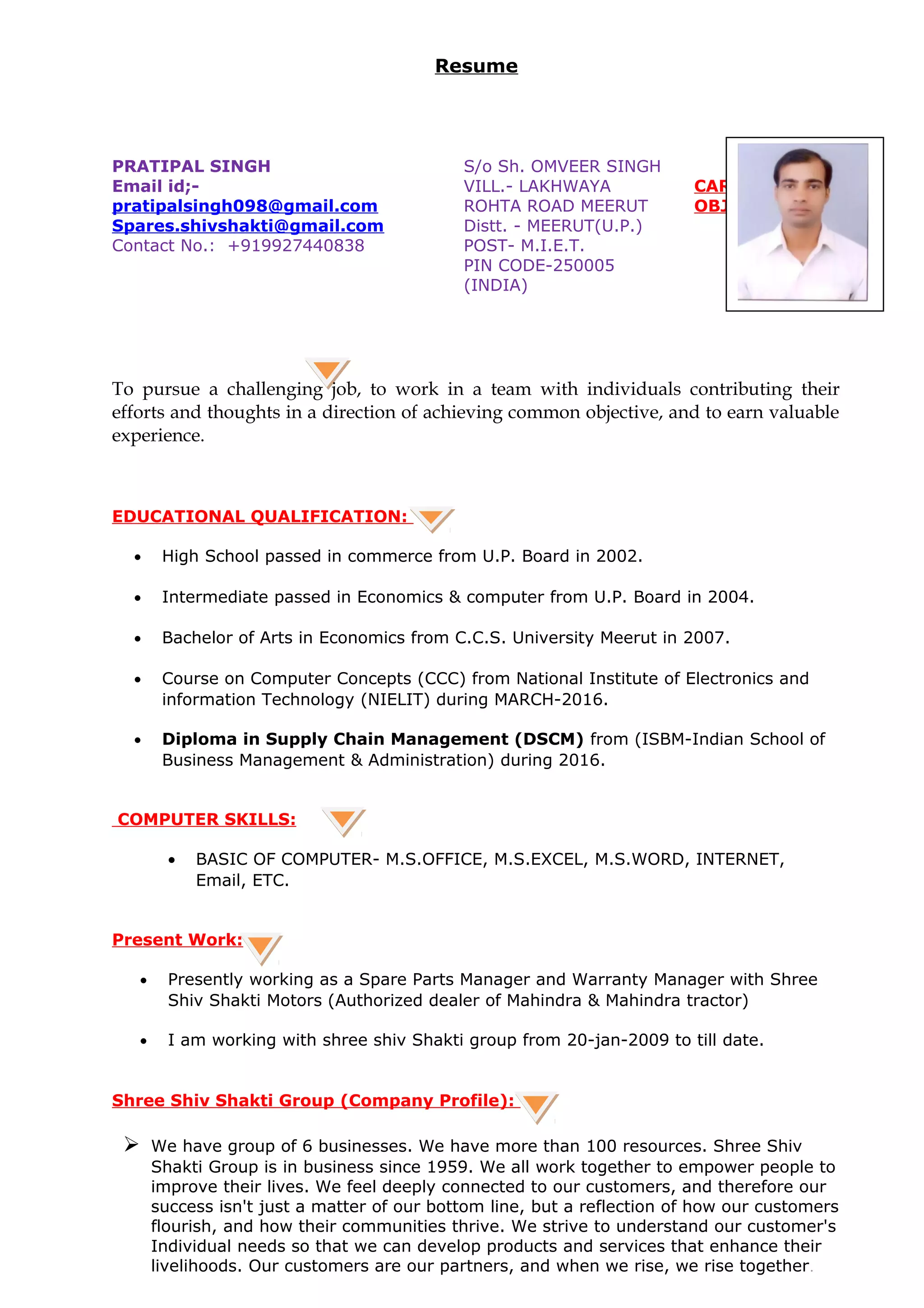Resume , pratipal singh(mantu) | DOC