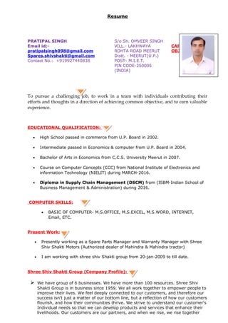 Resume , pratipal singh(mantu) | DOC