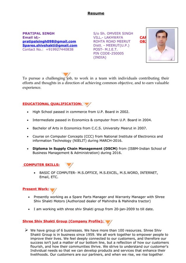 Resume , pratipal singh(mantu) | DOC