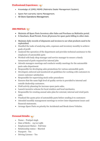 Resume , pratipal singh(mantu) | DOC