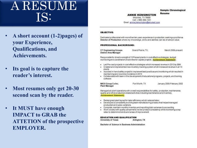 Resume presentation | PPTX | Resume Writing and Advice | Job Search