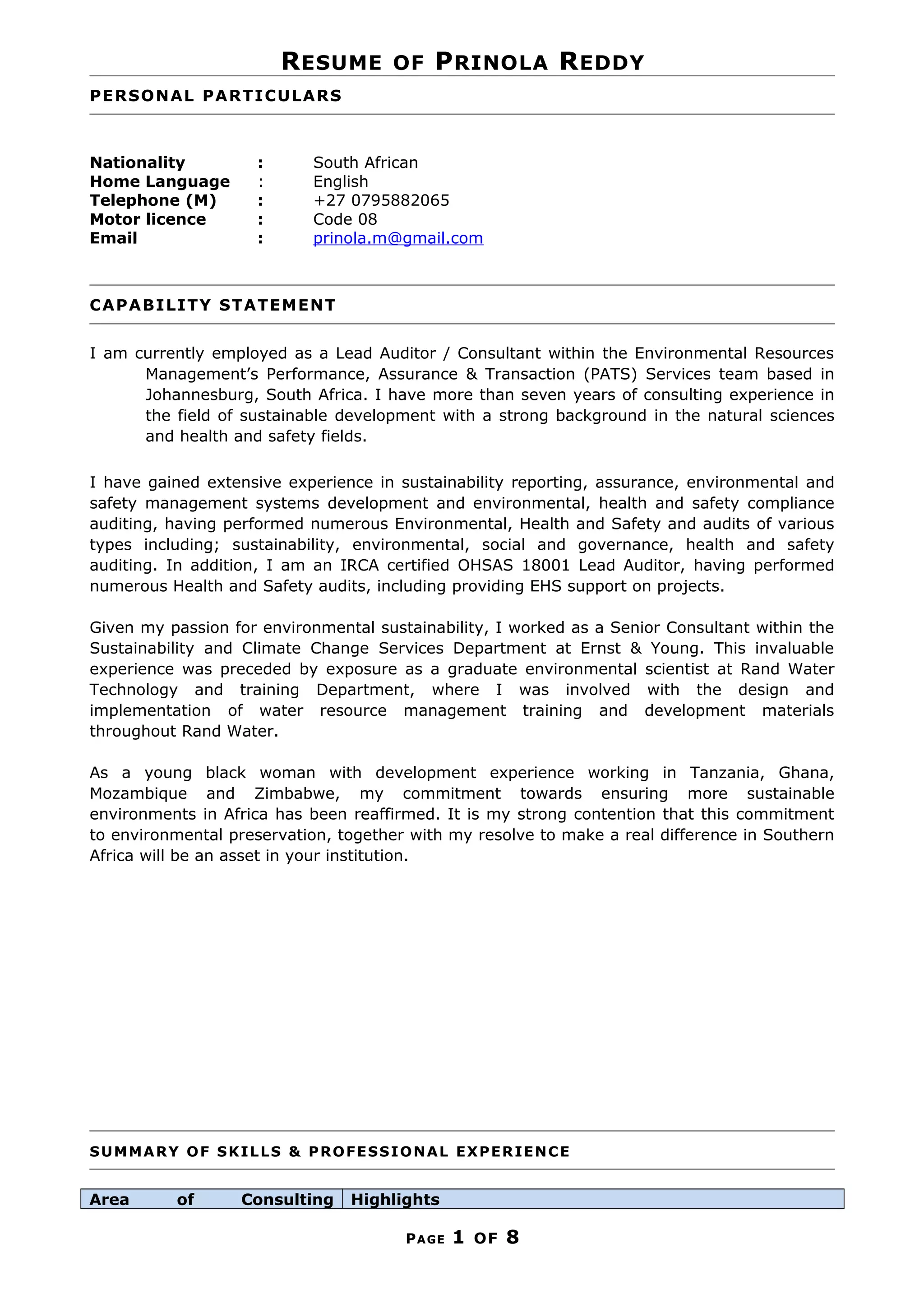 Resume: Prinola reddy 2016 | DOC