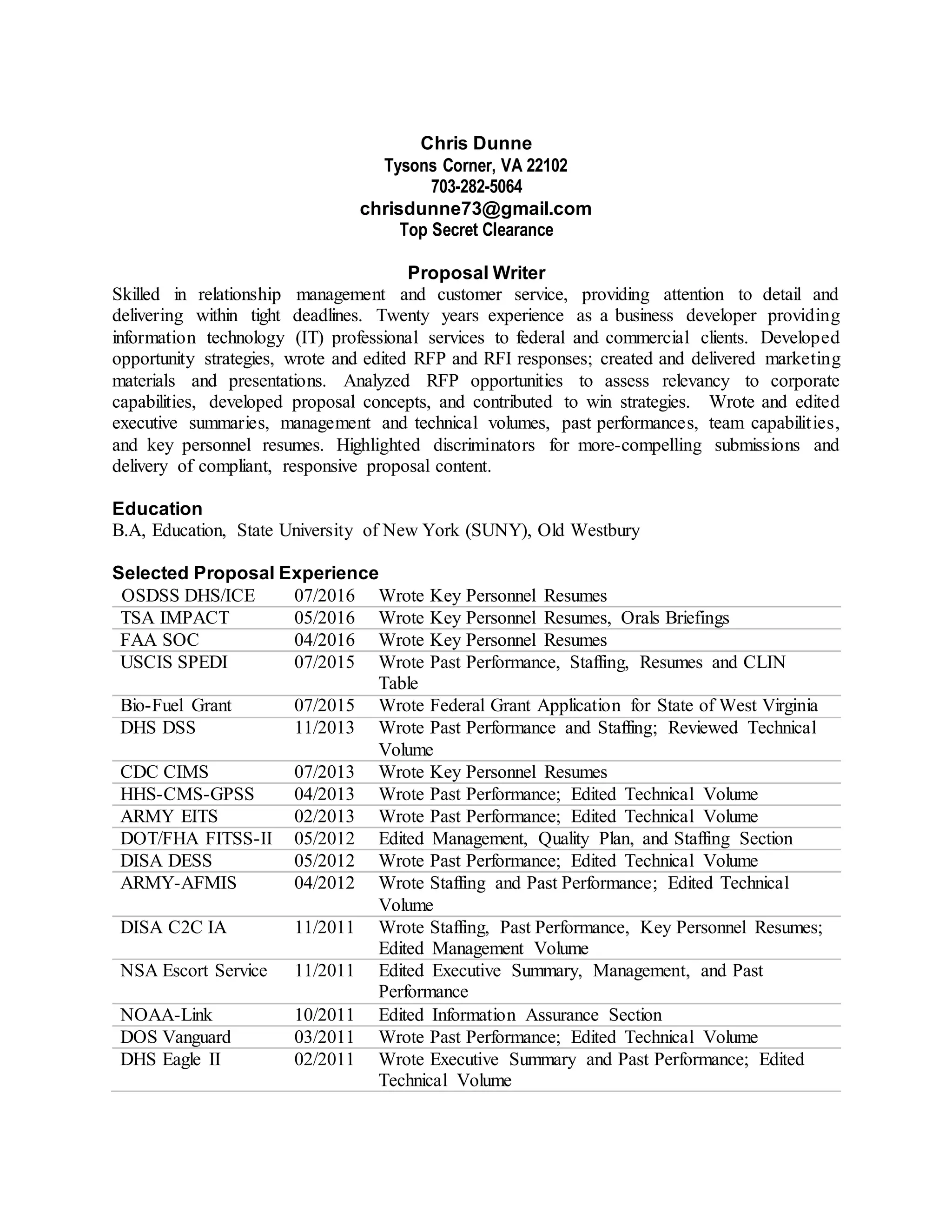 Resume proposals chris dunne updated update 0716 | DOCX