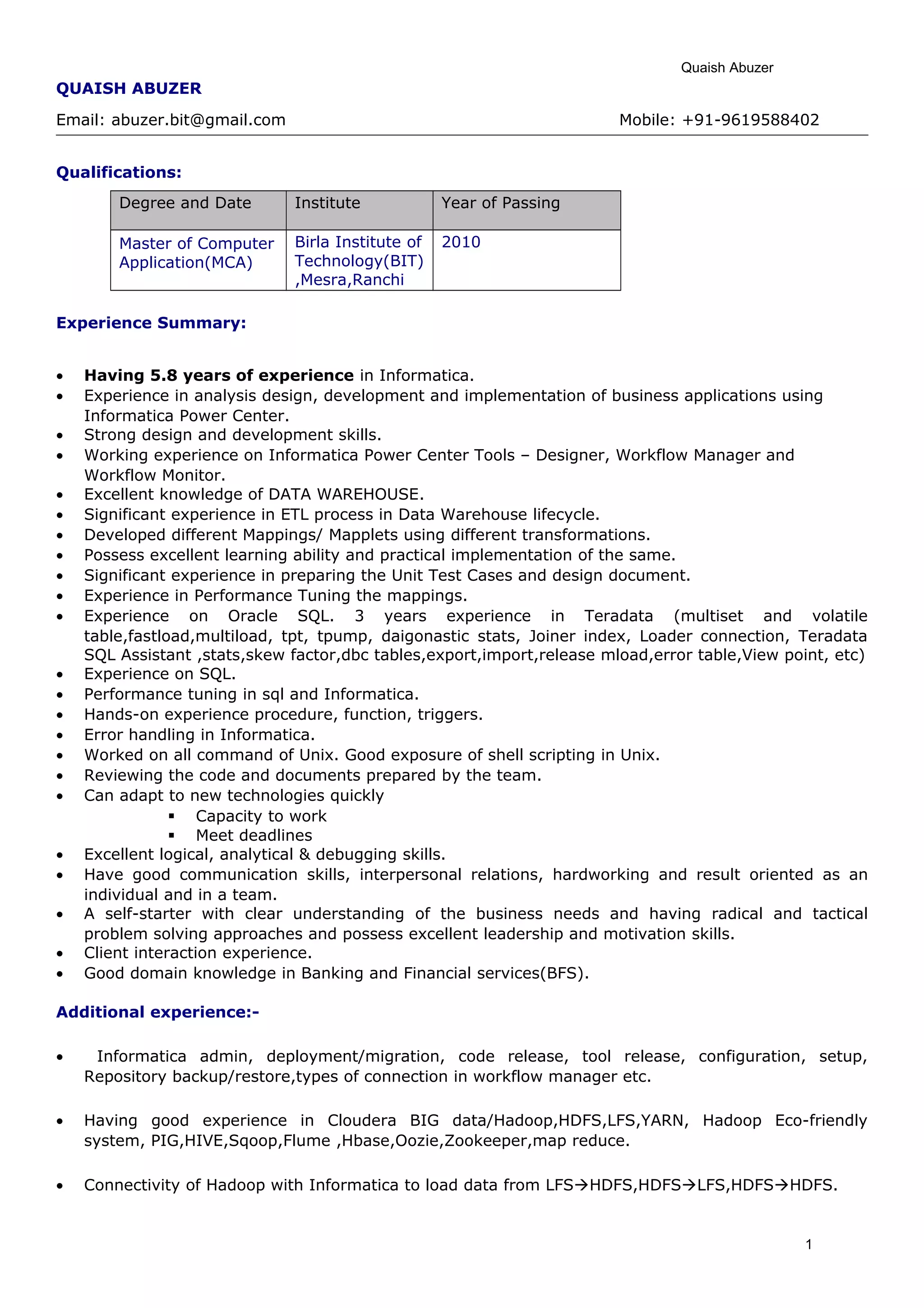 Resume quaish abuzer | DOC