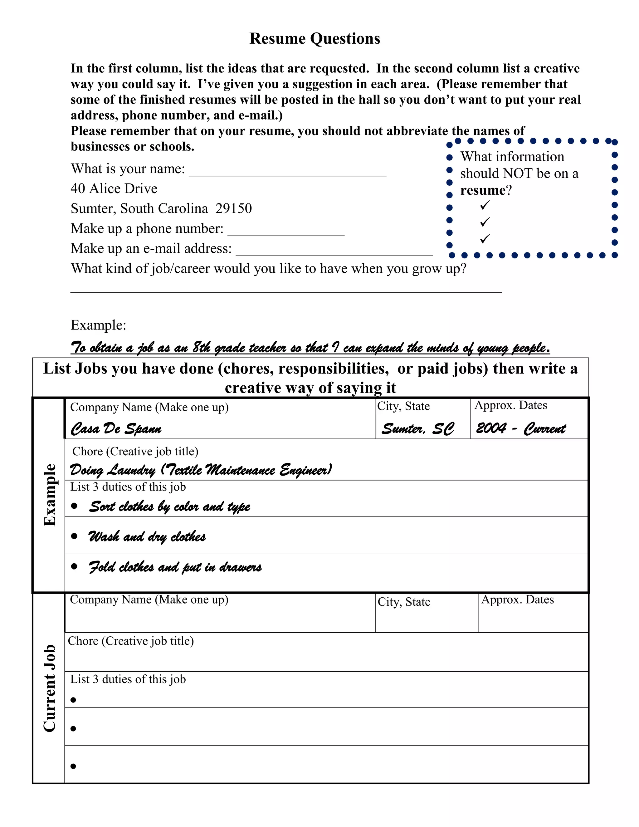 Resume questions | PDF