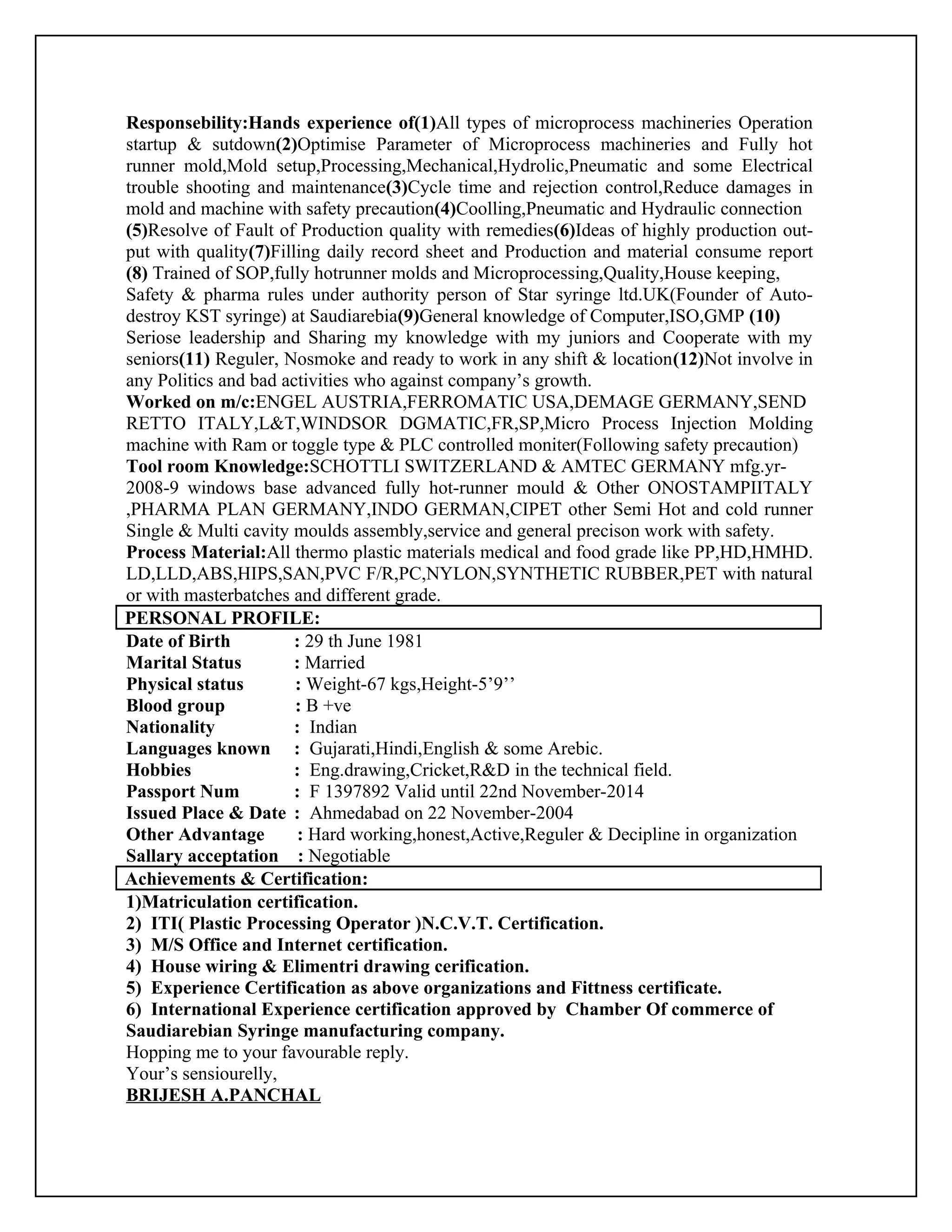 PLASTIC PROCESSING TECHNICIAN | DOC