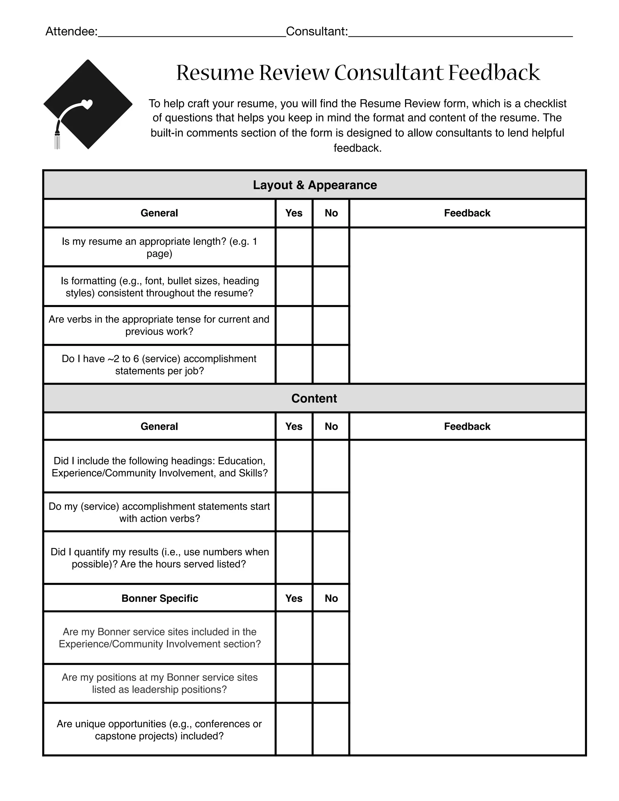 Resume review feedback form | PDF