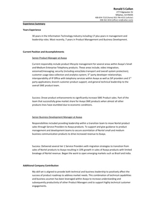 Resume Ronald S Callan Nov 2012 | DOC | Small and Medium-sized Business ...