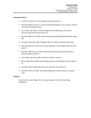 Resume Ronald S Callan Nov 2012 | DOC