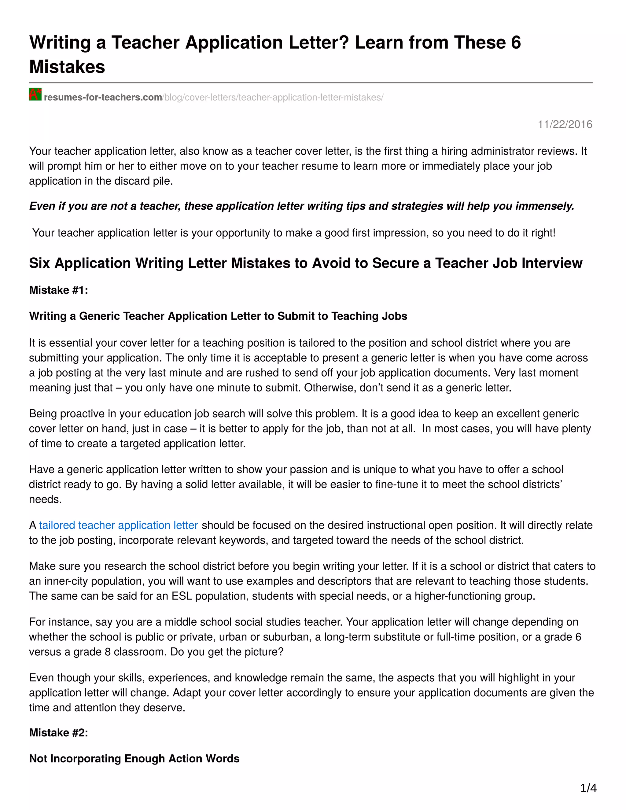 Writing a Teacher Application Letter Learn from These 6 Mistakes | PDF