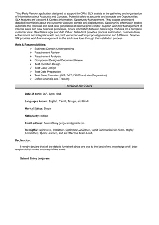 Resume salomi shiny jenjaram | DOC