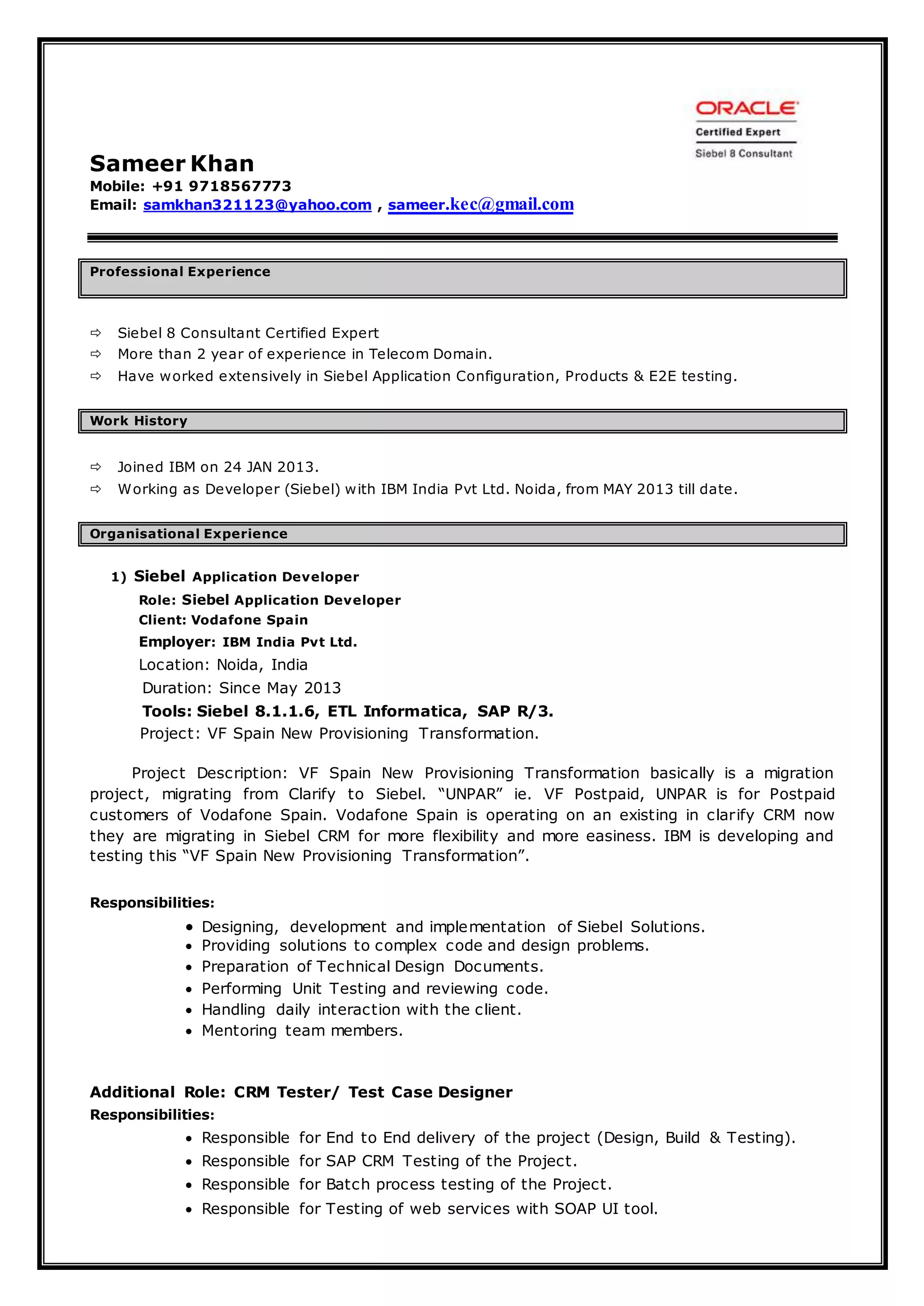 Resume sameer khan | DOCX