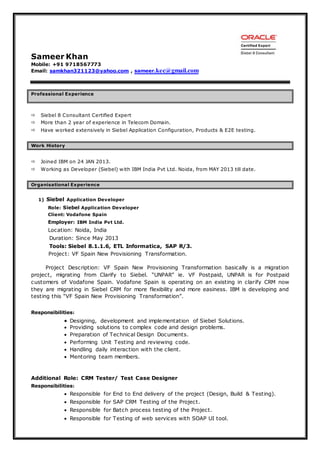 Resume sameer khan | DOCX
