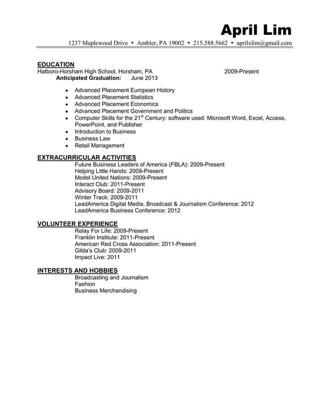 Resume sample hannah hatboro 0411 | DOCX