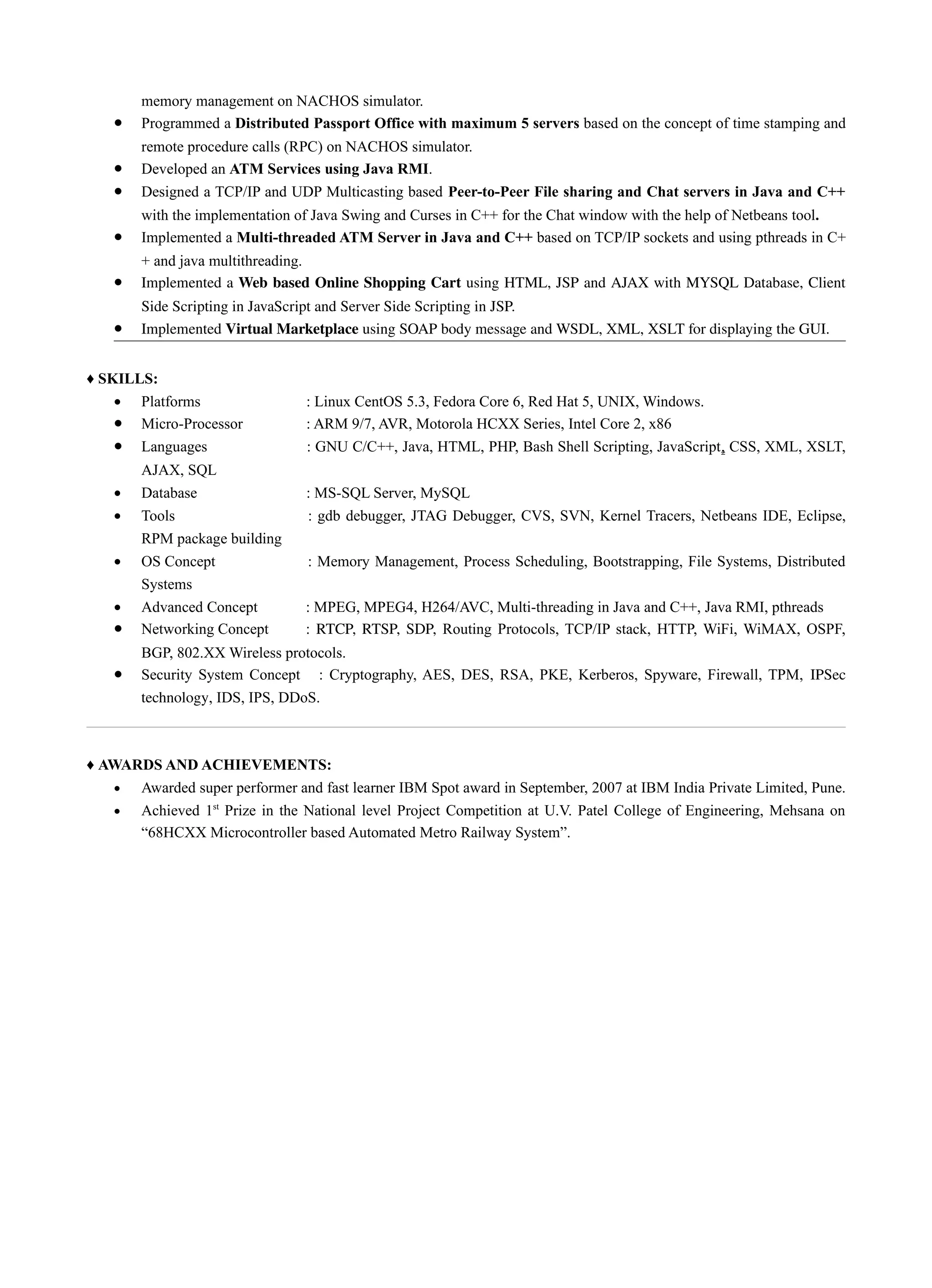 Resume | DOC | Operating Systems | Computer Software and Applications