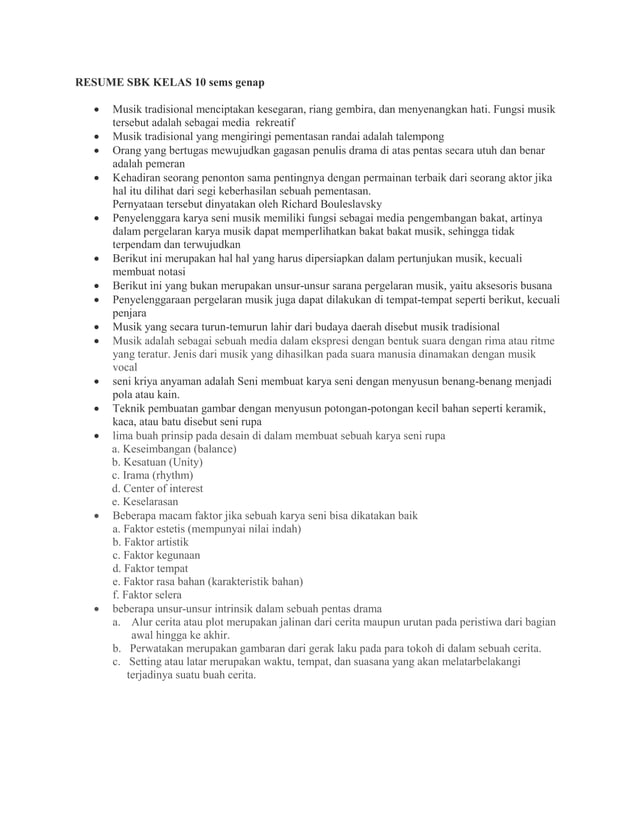 resume pelajaran seni budaya dan keterampilan | PDF
