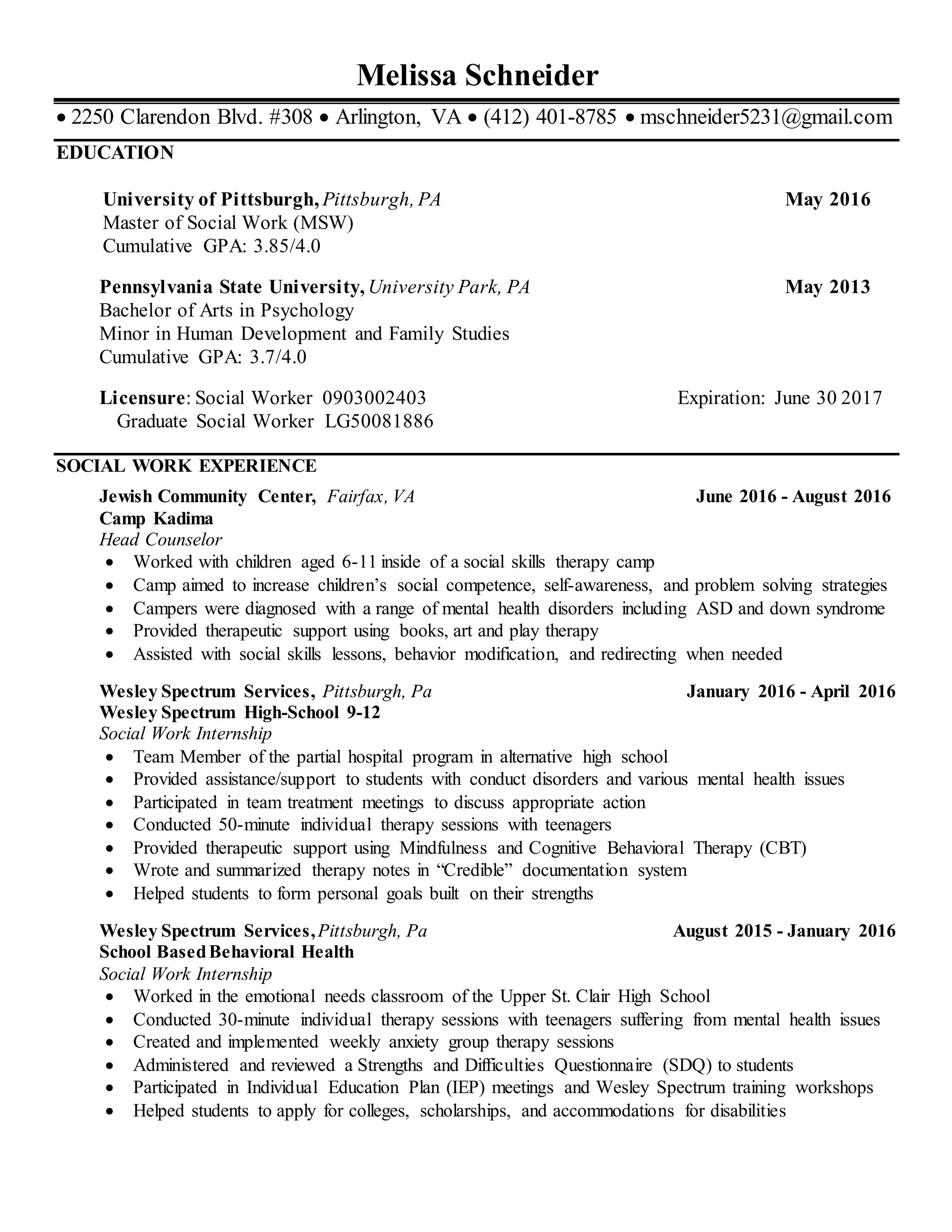 resumeMelissaSchneider Licensed Graduate Social Worker | DOCX