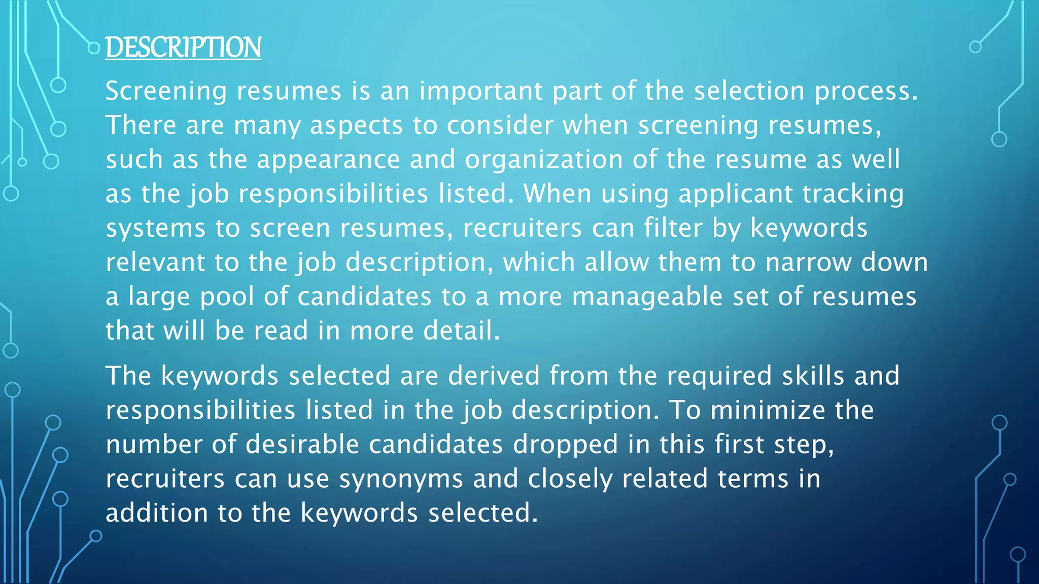 Resume screening applicant tracking system | PPT