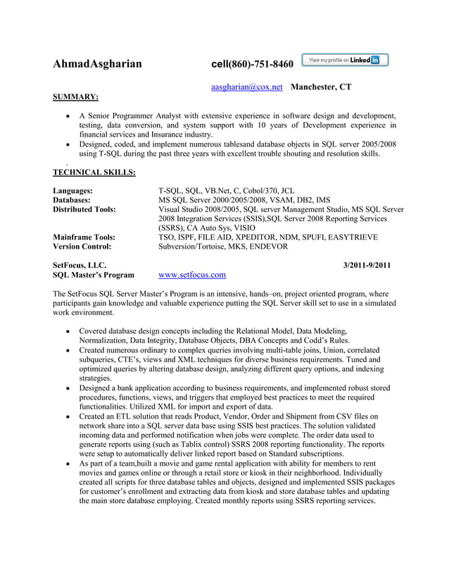 Resume - sql server developer | PDF