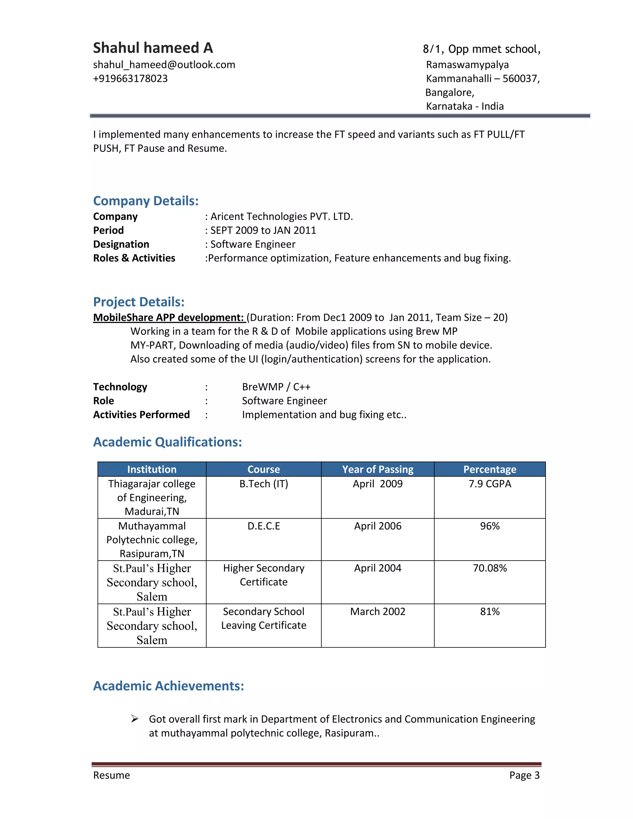 Resume shahul rcs | PDF