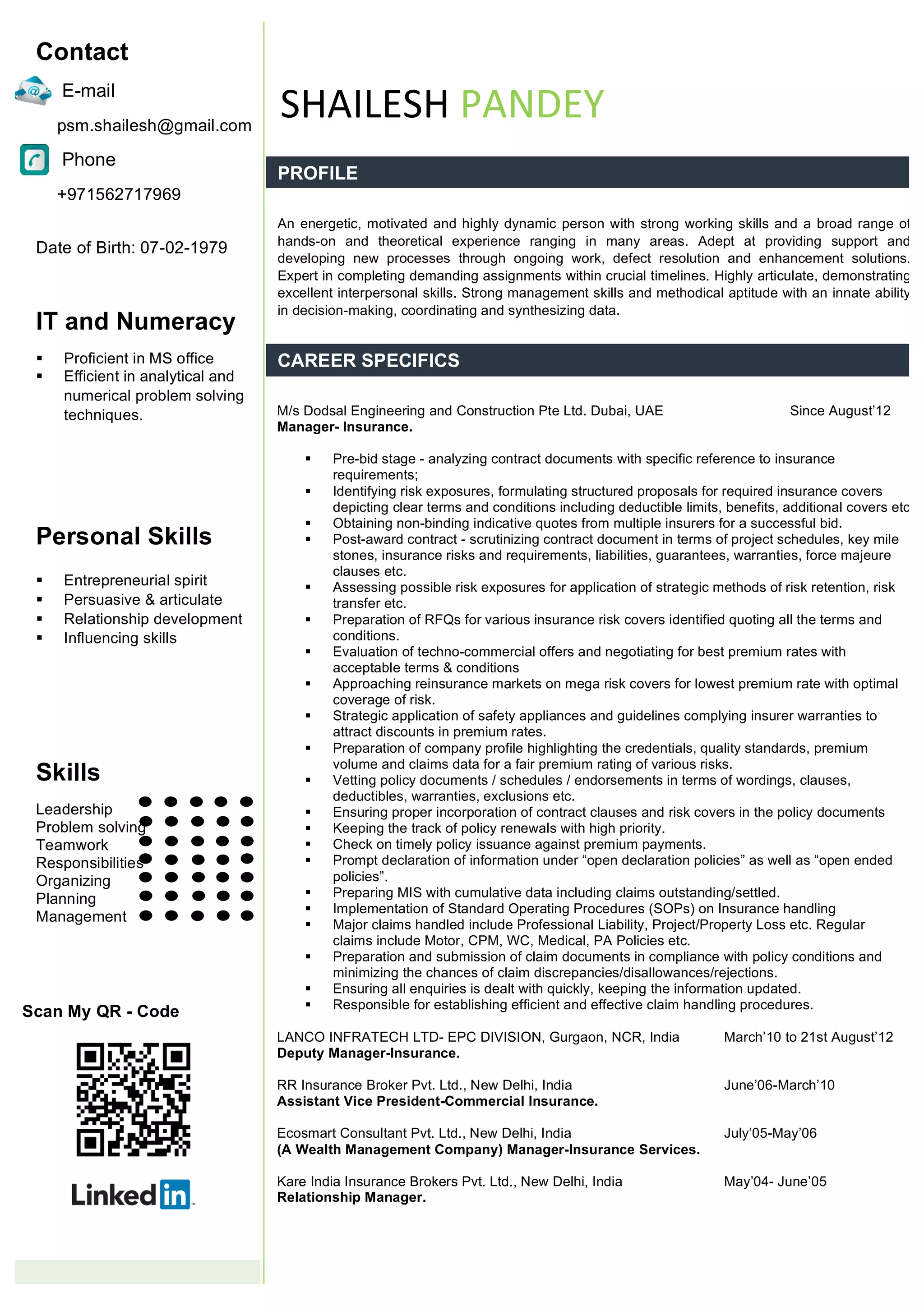 Insurance and Risk Management Qualified with 13+ years experience with ...