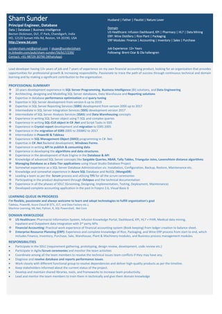 CV | Sham Sunder | Data | Database | Business Intelligence | .Net