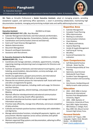 Shweta Panghanti - Executive Assistant | PDF