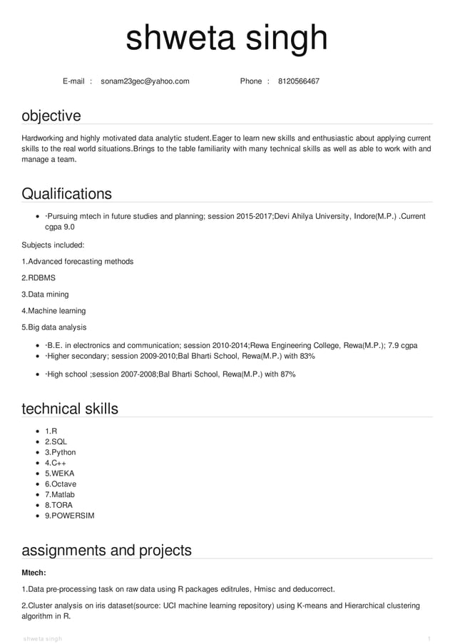 Resume shweta singh | PDF