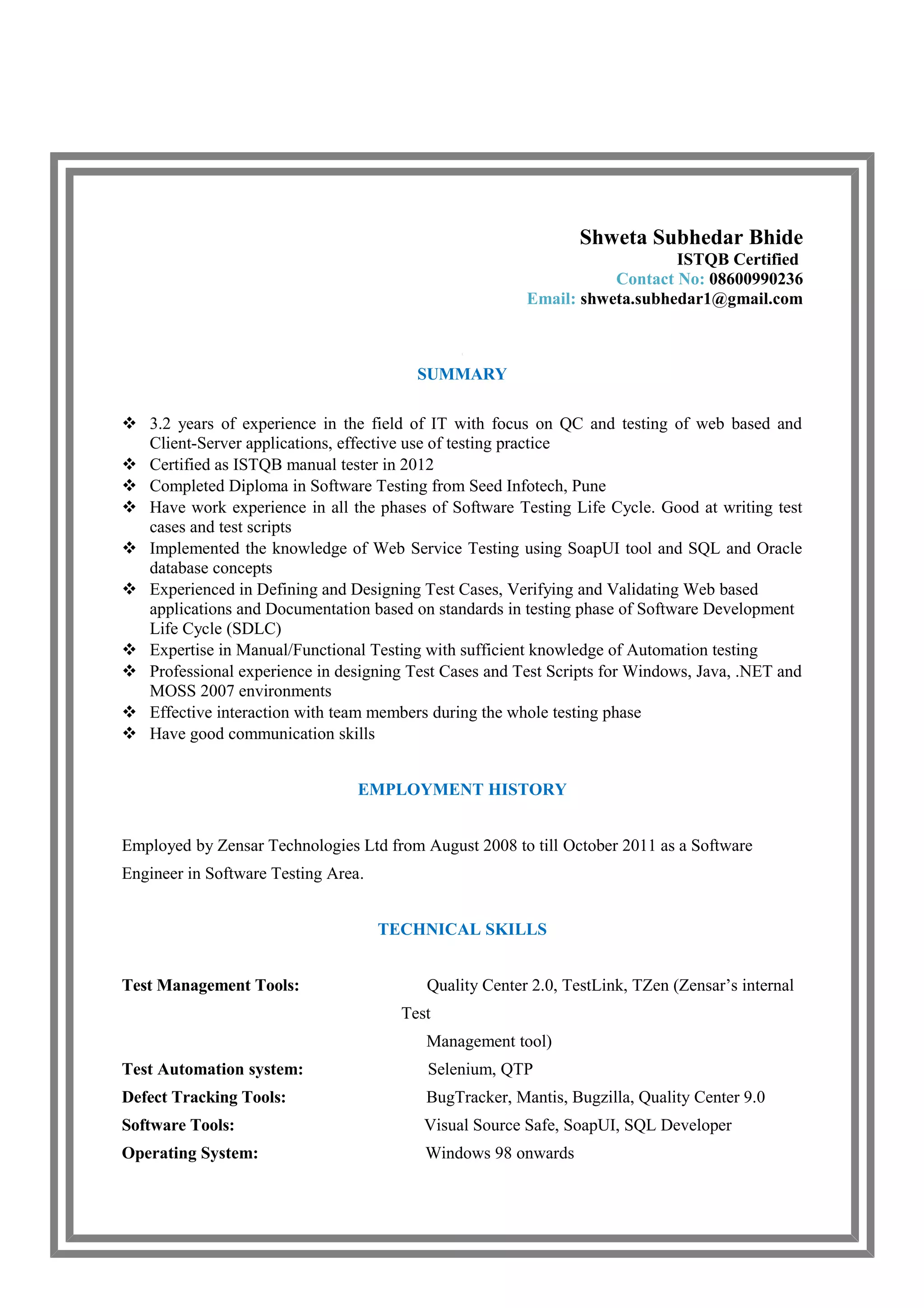 Resume Shweta Subhedar Bhide | PDF