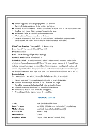 Resume Shweta Subhedar Bhide | PDF