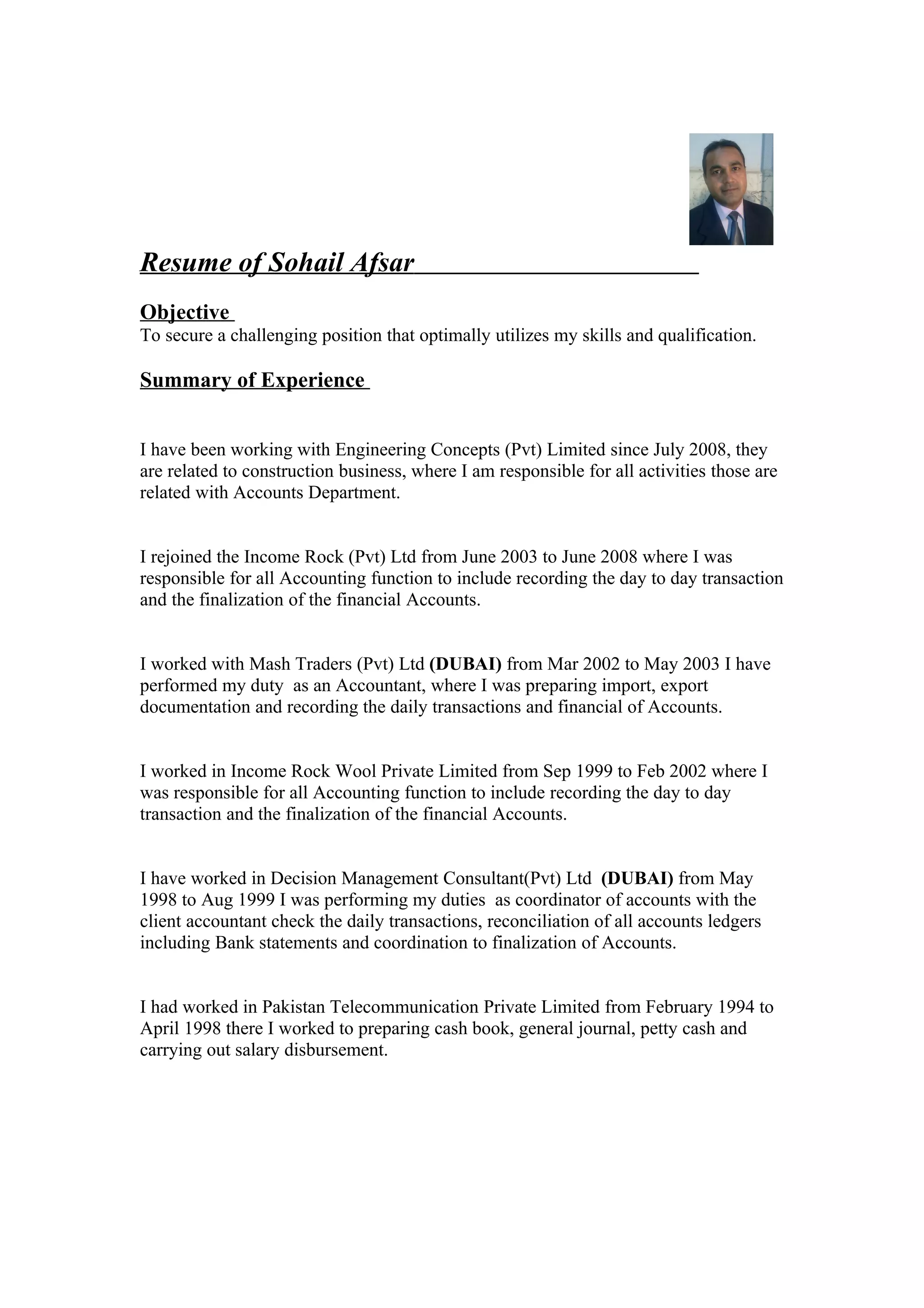 Resume sohail afsar | DOC