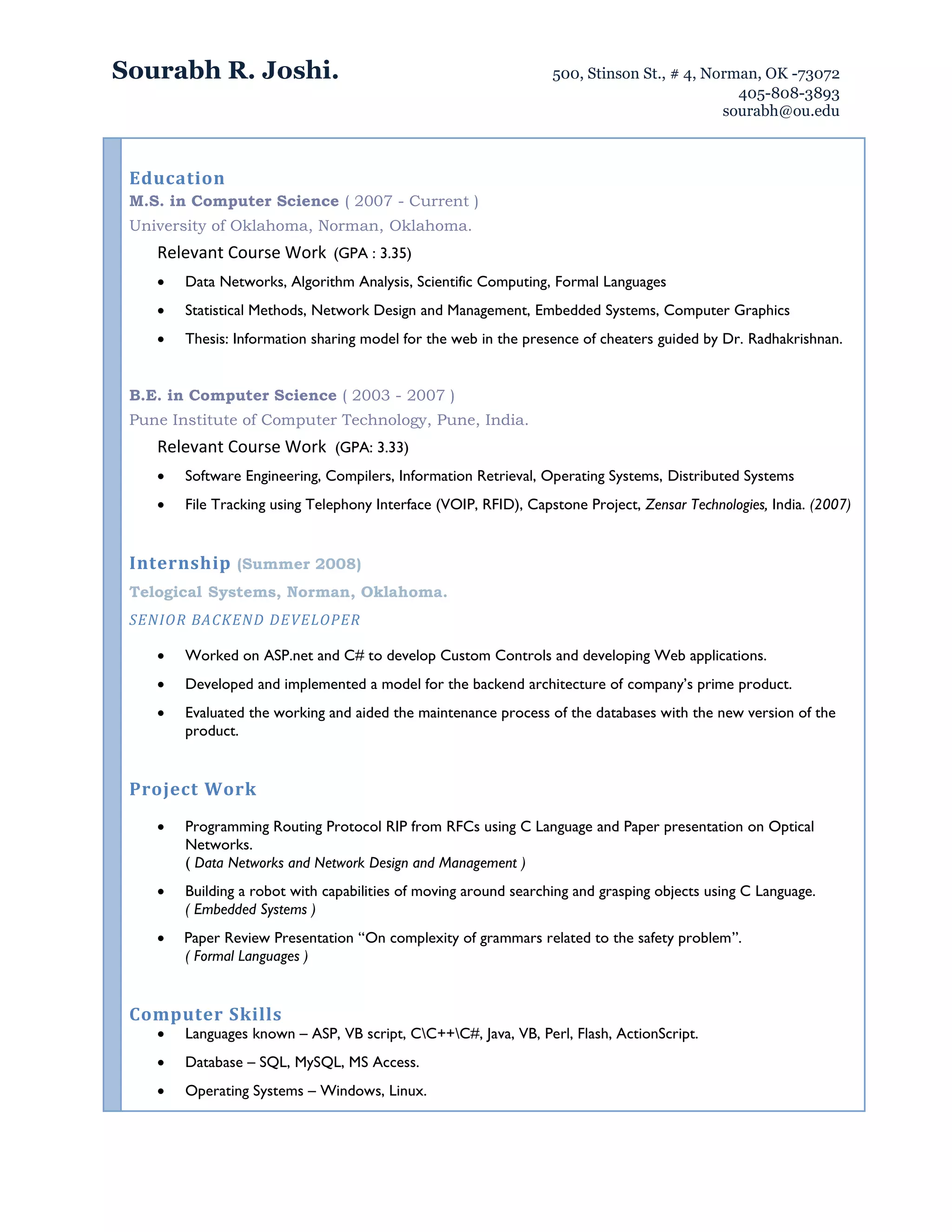 Resume Sourabh Joshi | PDF