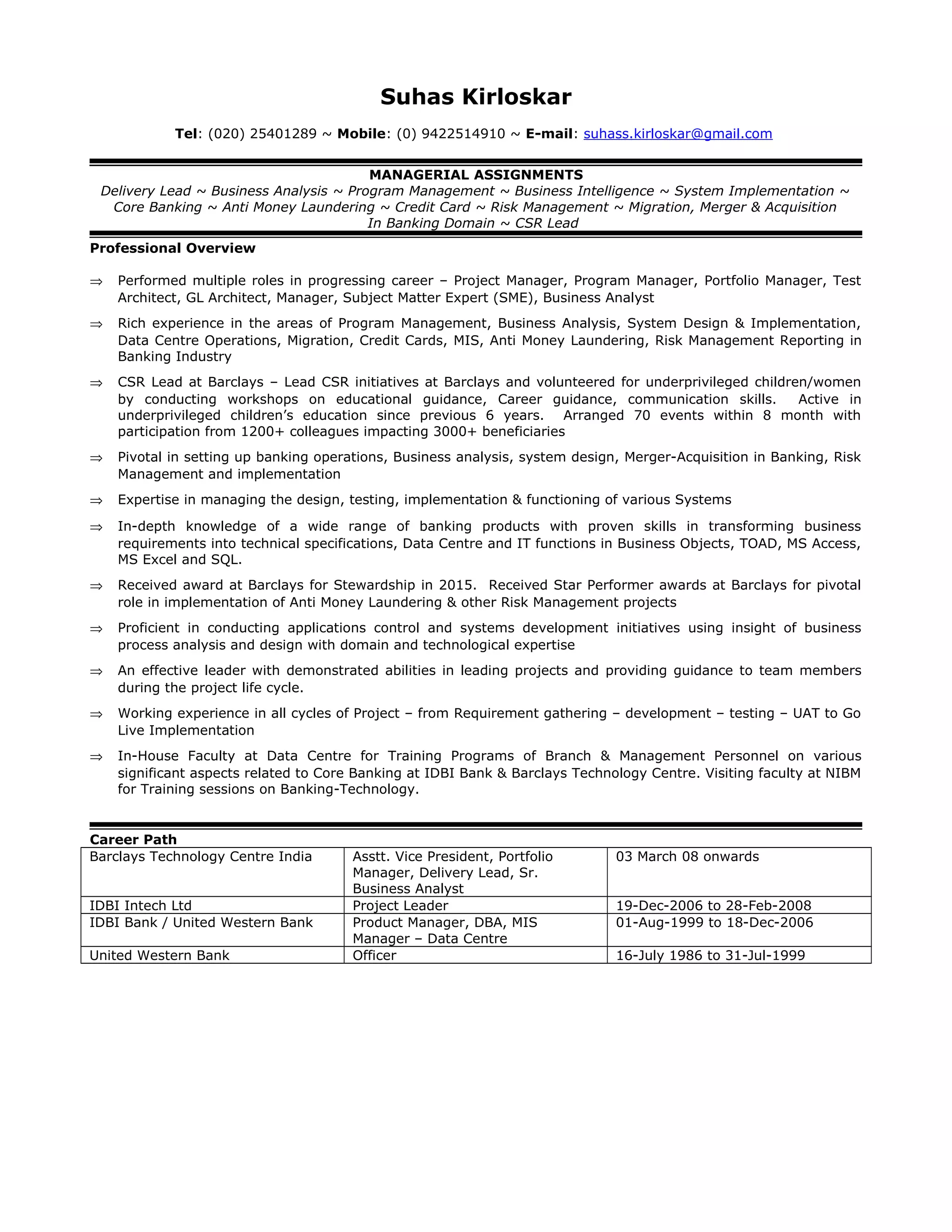 Resume suhas kirloskar | PDF