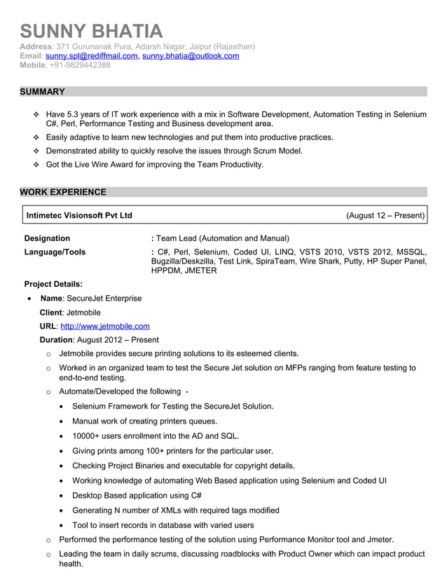 Resume sunny bhatia | PDF