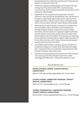 Resume synergy medical laboratories | PDF