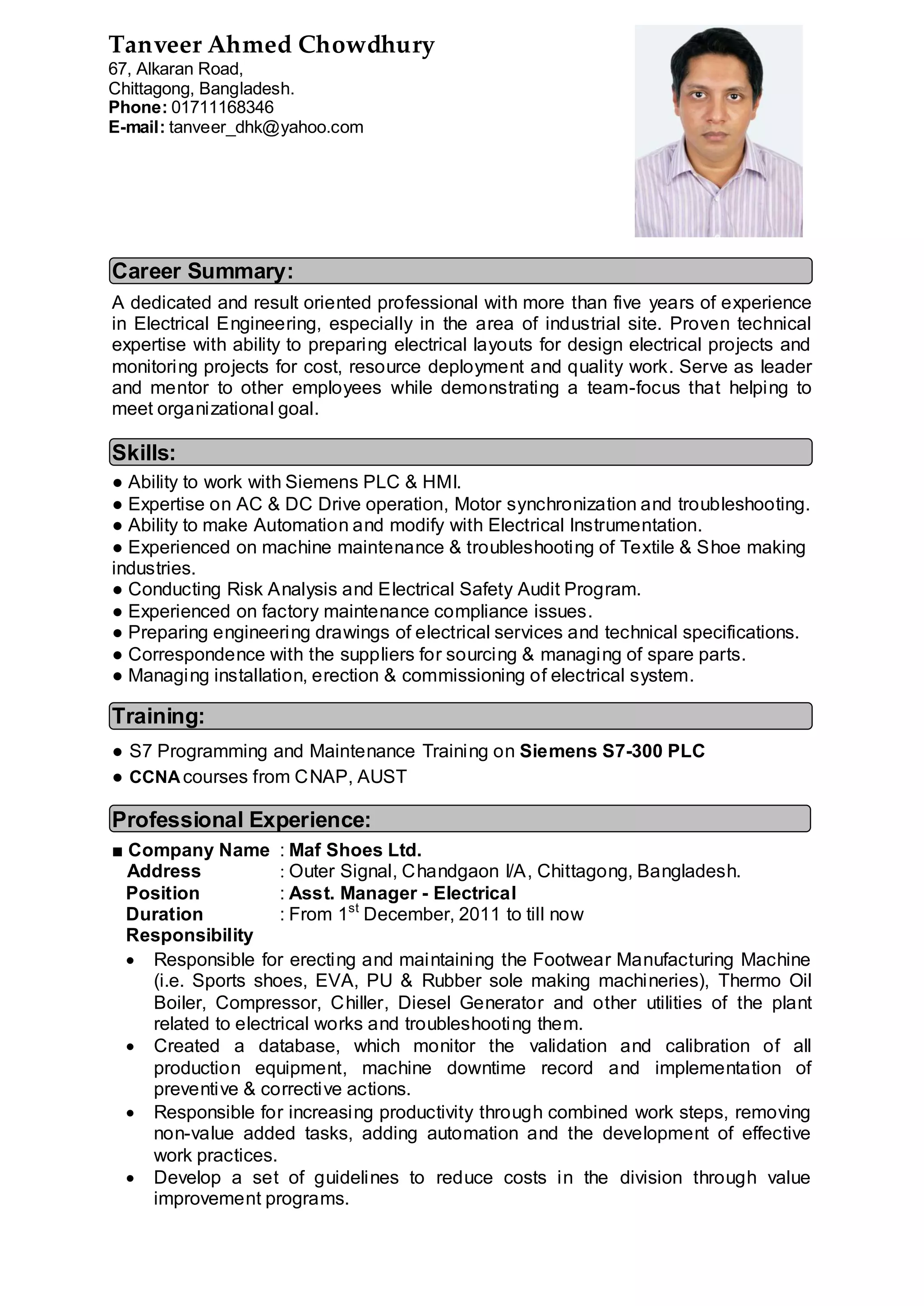 Resume tanveer ahmed chowdhury | PDF | Mechanical and Industrial ...