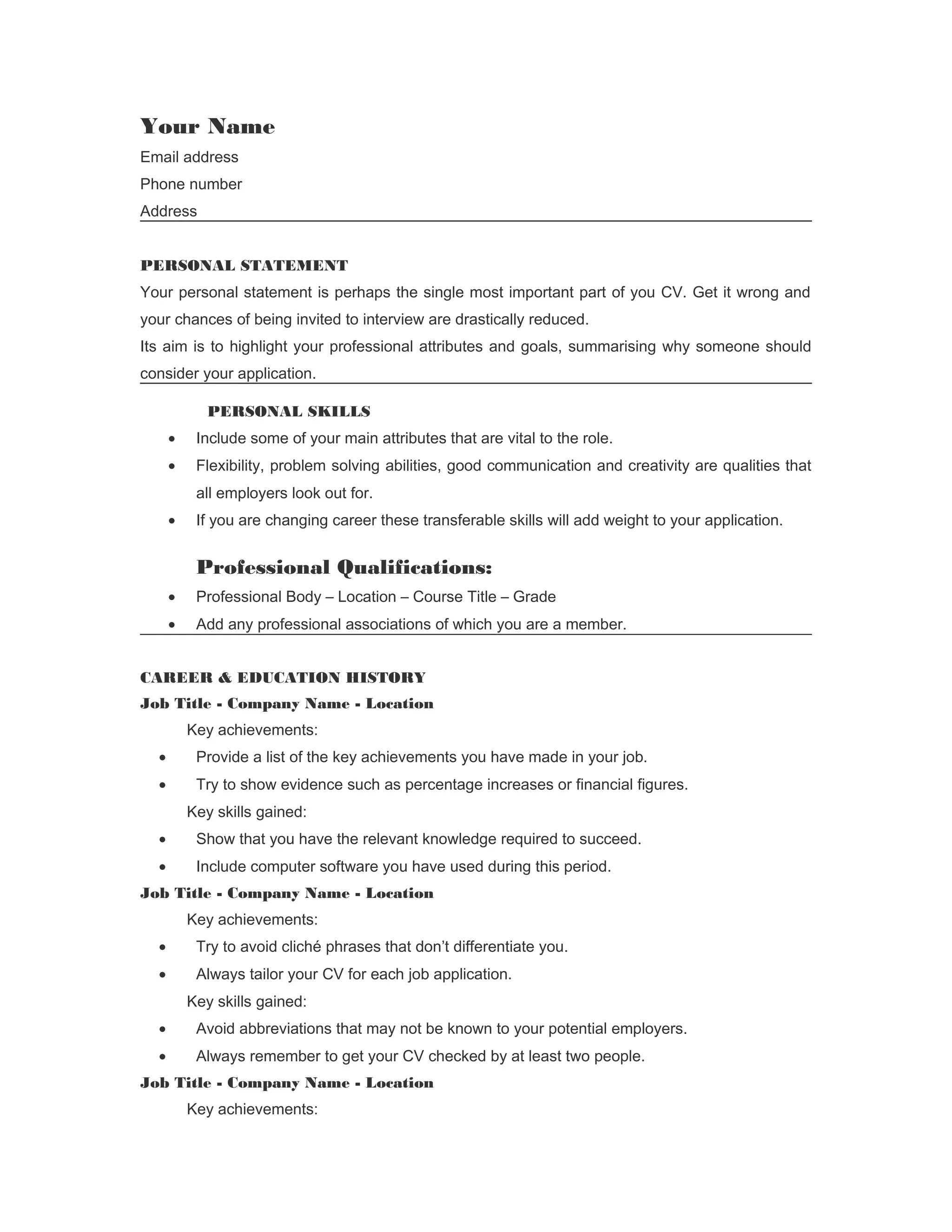 Resume template | DOC | Resume Writing and Advice | Job Search