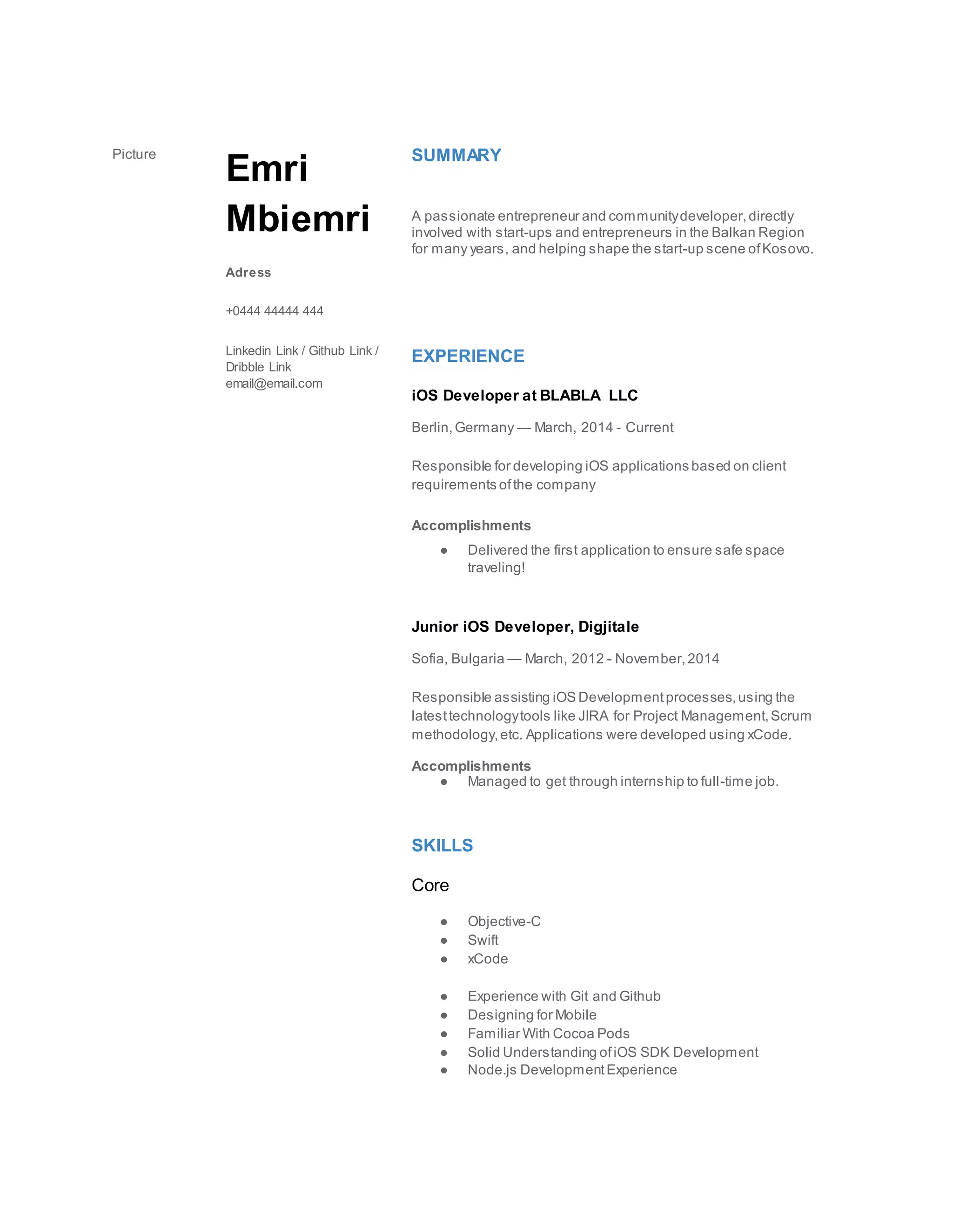 CV / Resume Template ne Shqip | DOCX
