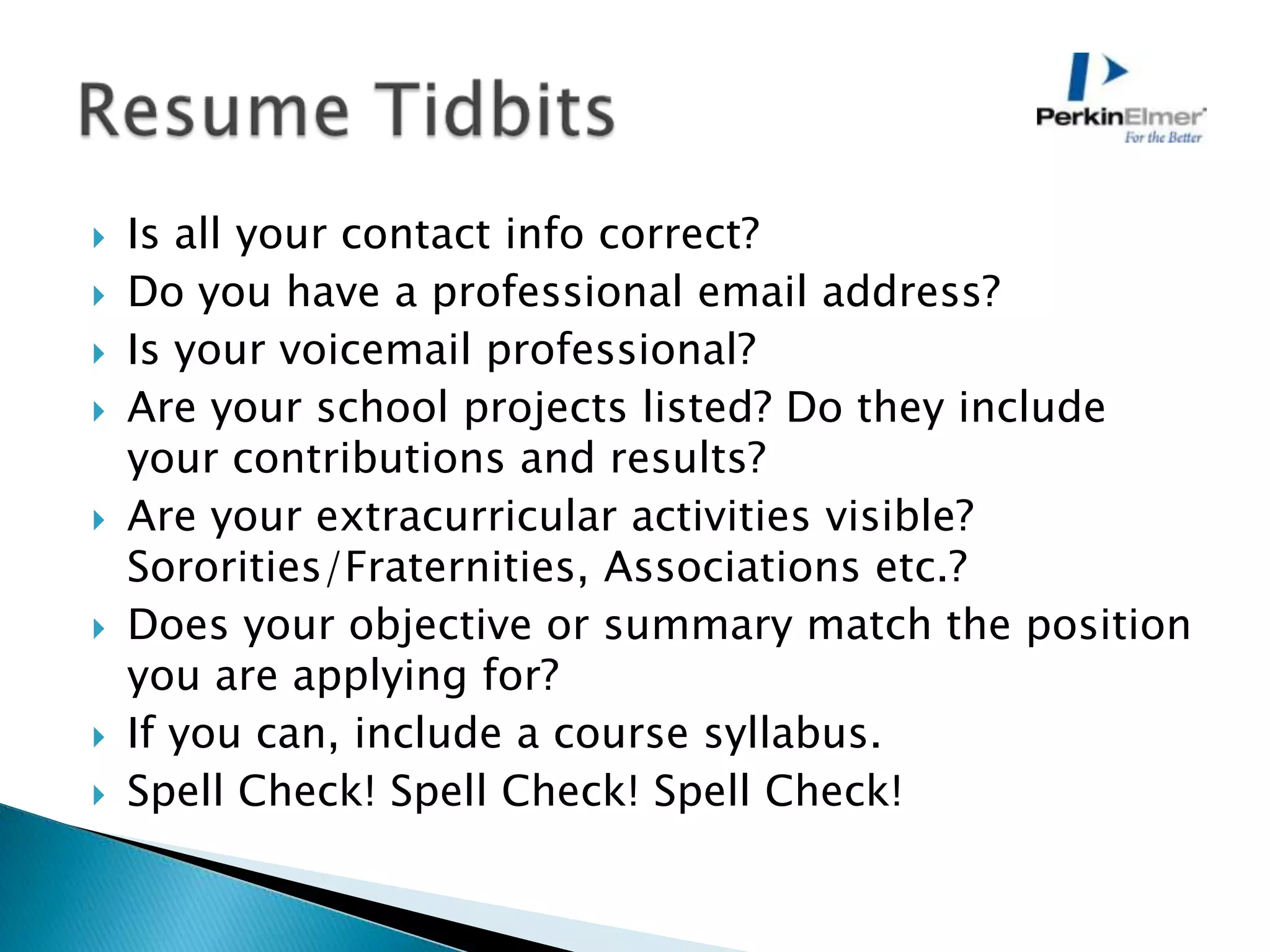 Resume & Interview Tidbits | PPTX
