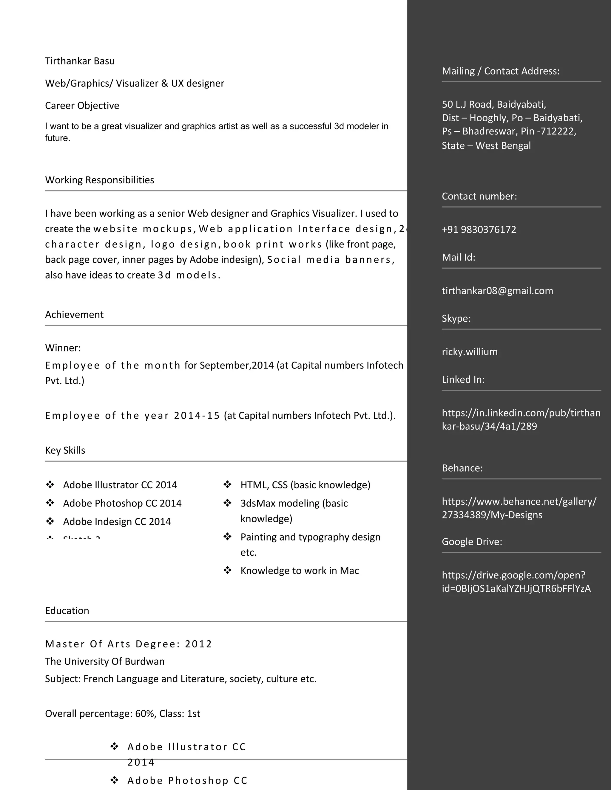 Resume tirthankar basu | DOC | Computing | Technology & Computing