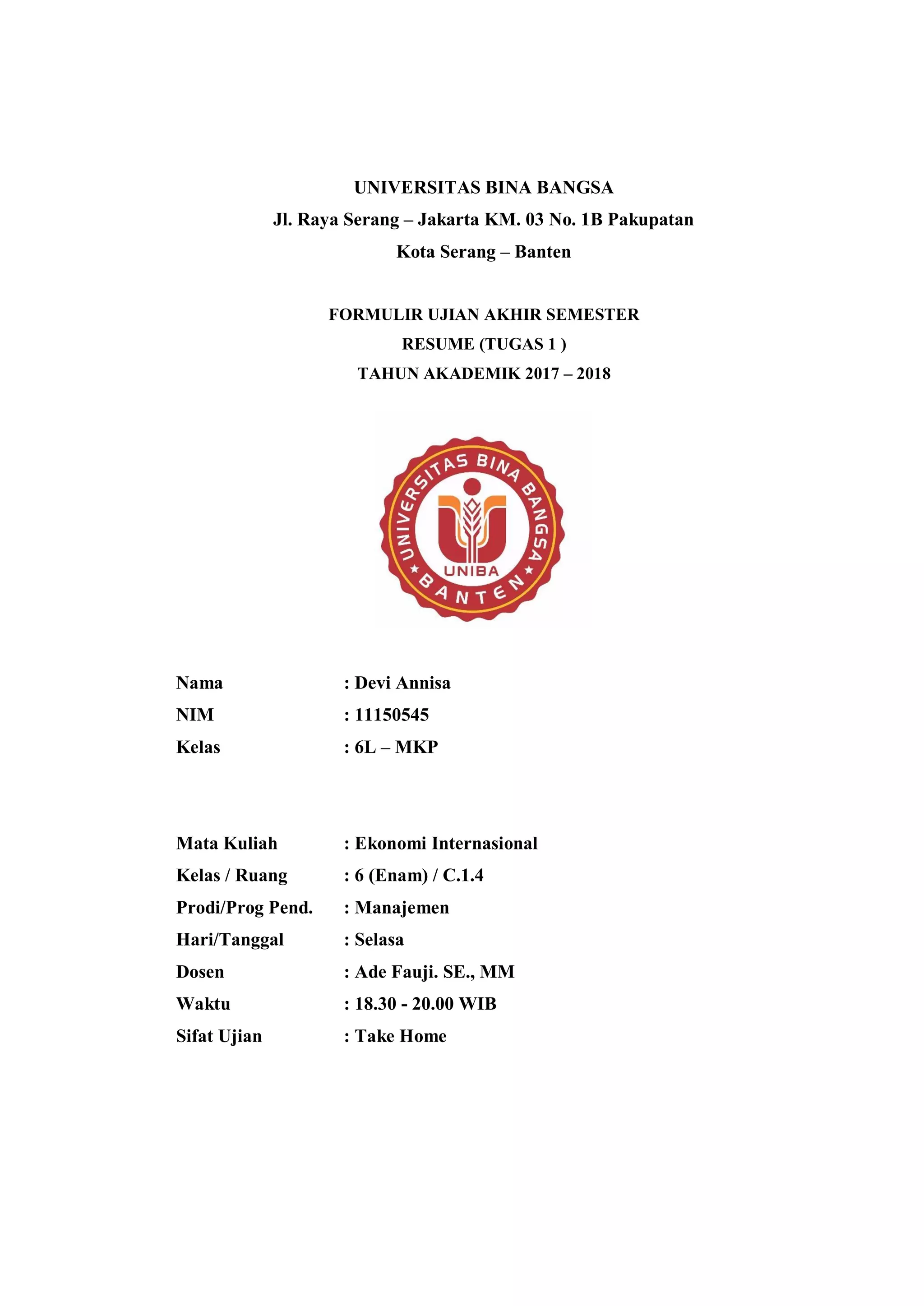 Resume tugas 1 dan 2 devi annisa 11150545 | PDF