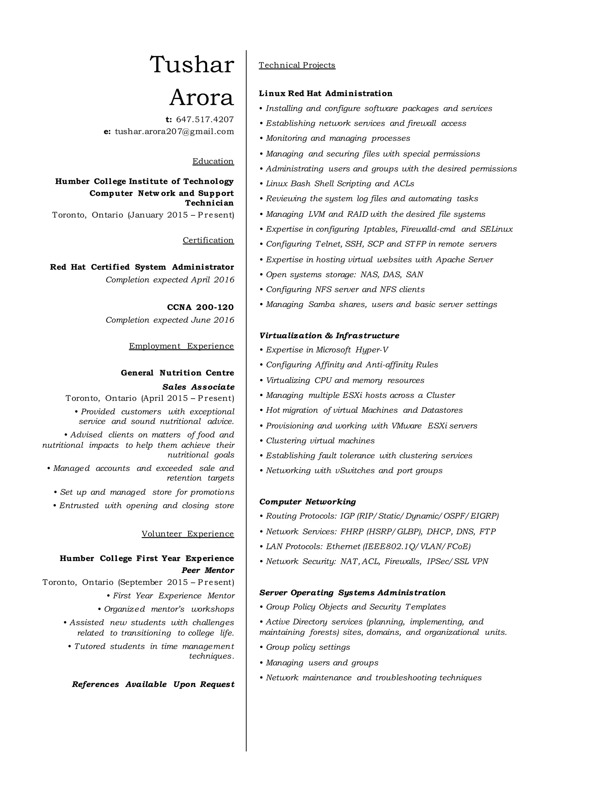 Resume tushar | DOCX | Computer Networking | Computing