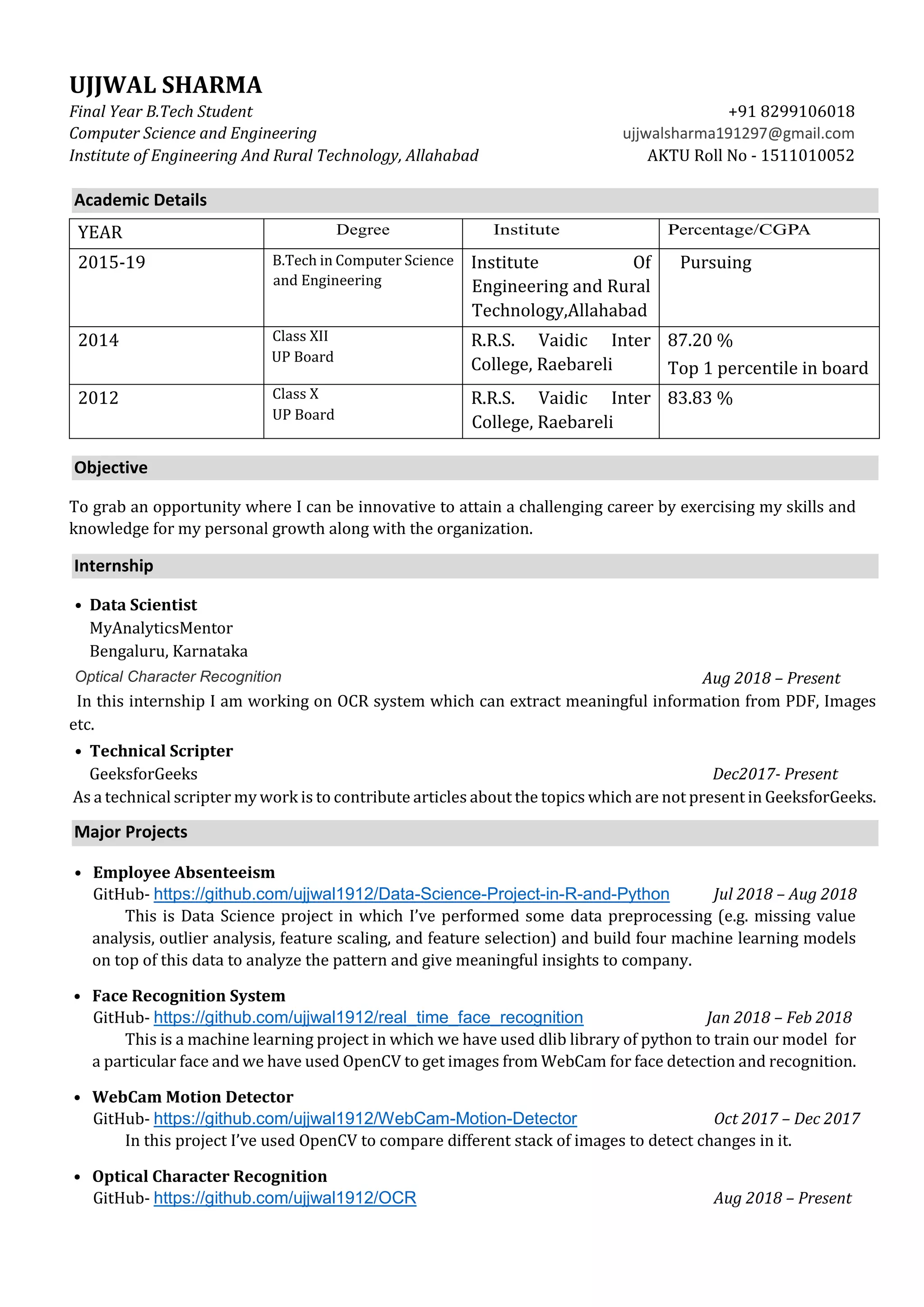 Resume ujjwal | PDF | Computing | Technology & Computing