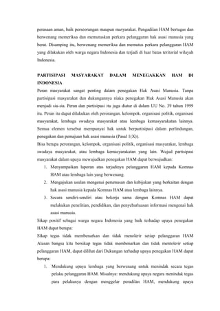 Resume upaya pemerintah dalam penegakan ham dan partisipasi masyarakat dalam menegakkan ham di ...