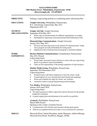 My Resume | DOC | Marketing and Advertising | Business