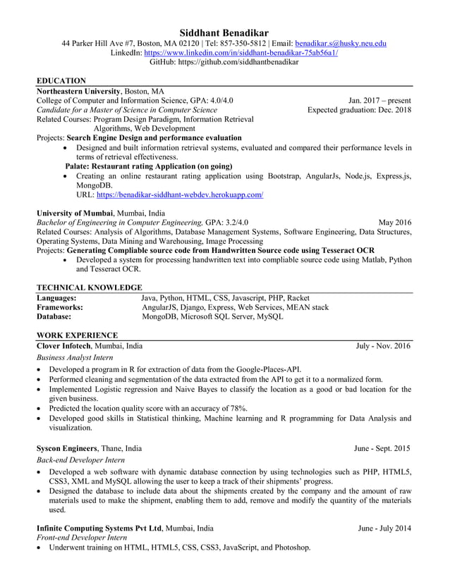 Resume_SiddhantBenadikar | PDF | Web Development | Internet