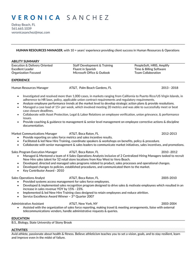 Resume veronica sanchez hr_ma | PDF