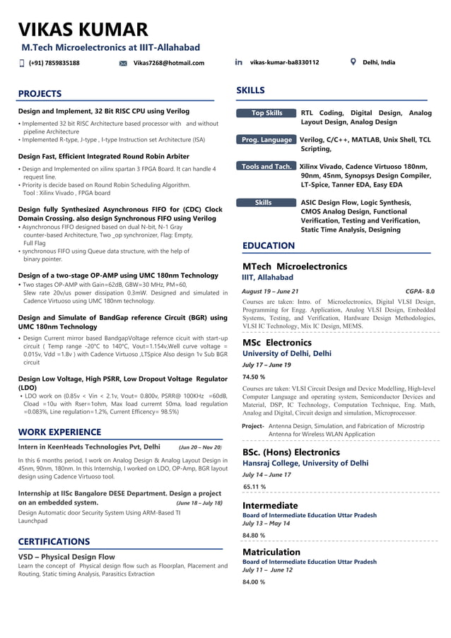 VLSI Fresher Resume | PDF